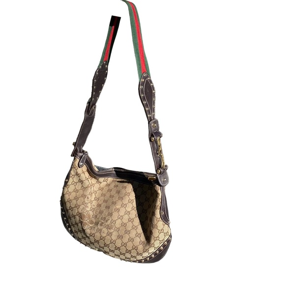 Gucci | Bags | Gucci Vintage Fabric Gold Studded Shoulder Bag With ...